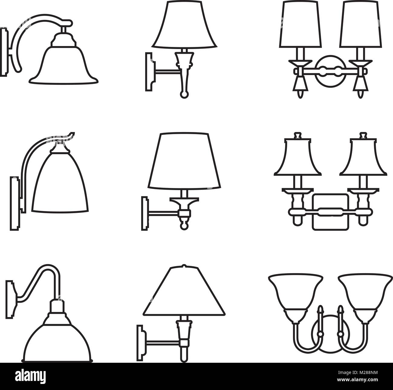 Wall lamp icon set. Vector thin line Stock Vector Image & Art - Alamy