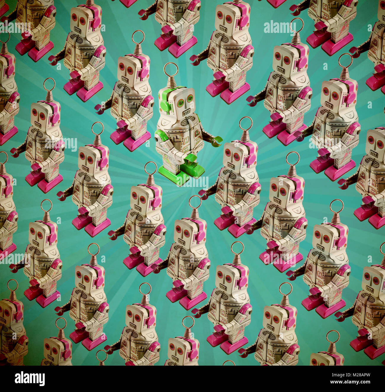 concept change direction with retro robot toys Stock Photo - Alamy