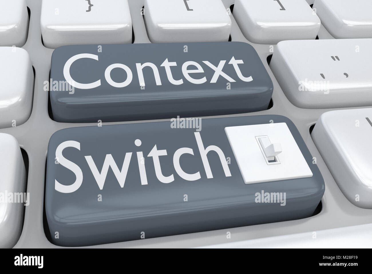 3D illustration of computer keyboard with the script Context Switch on two adjacent gray buttons ...