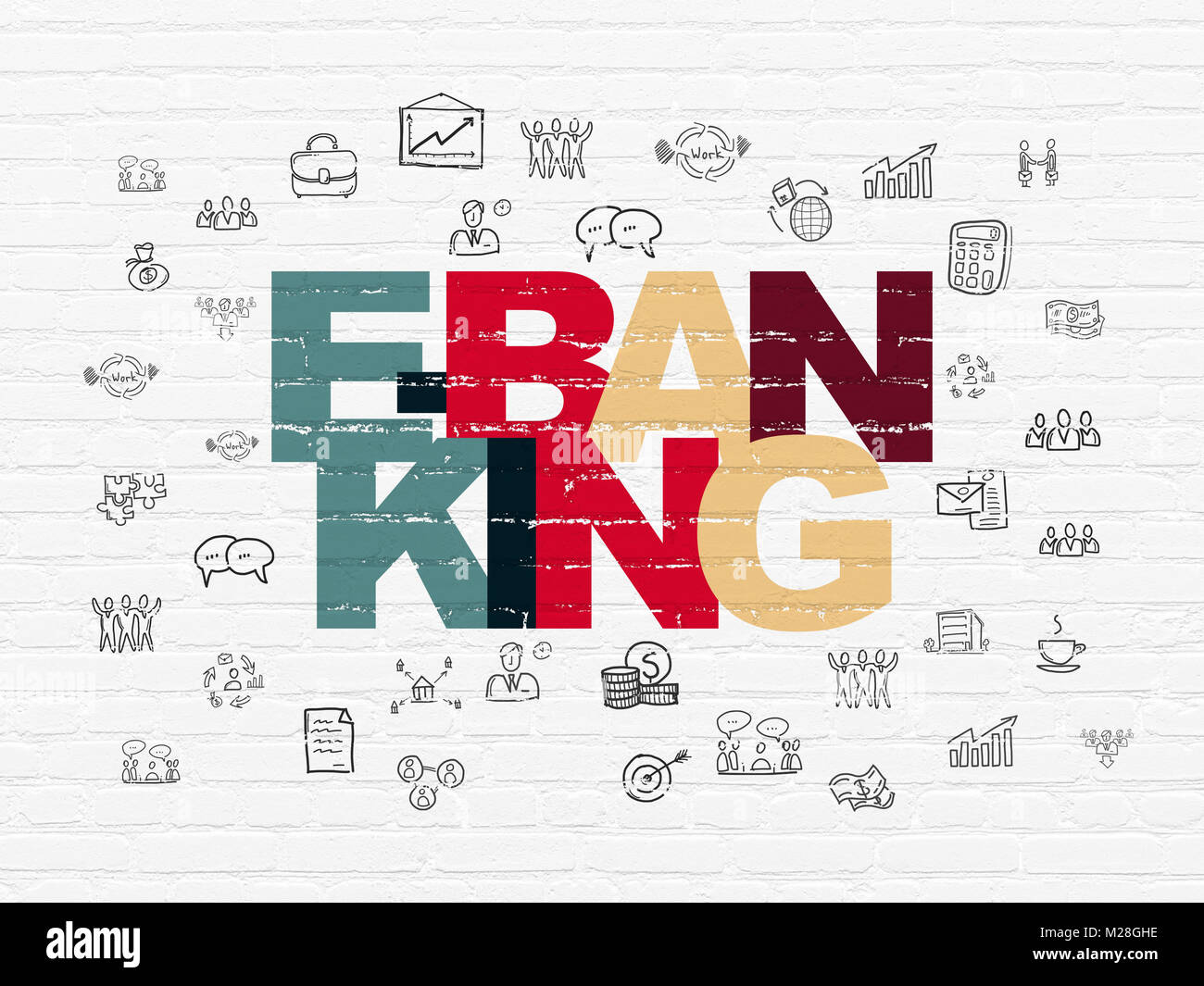 Finance concept: E-Banking on wall background Stock Photo - Alamy