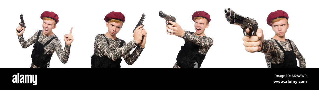 Funny soldier in military concept isolated on the white Stock Photo - Alamy