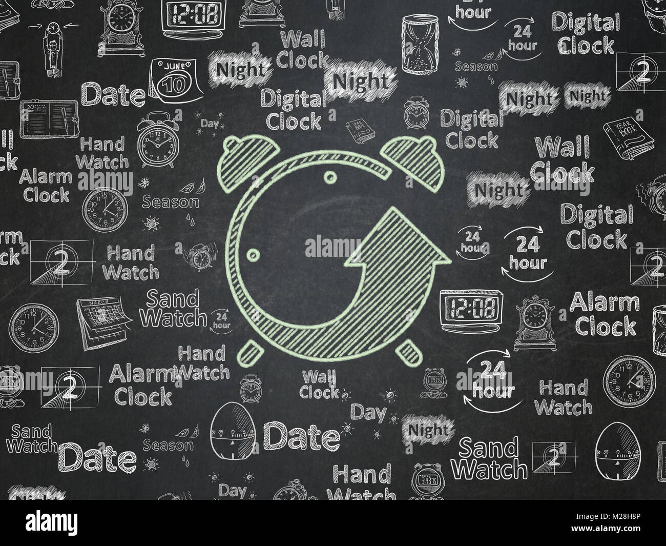 Time concept: Alarm Clock on School board background Stock Photo - Alamy