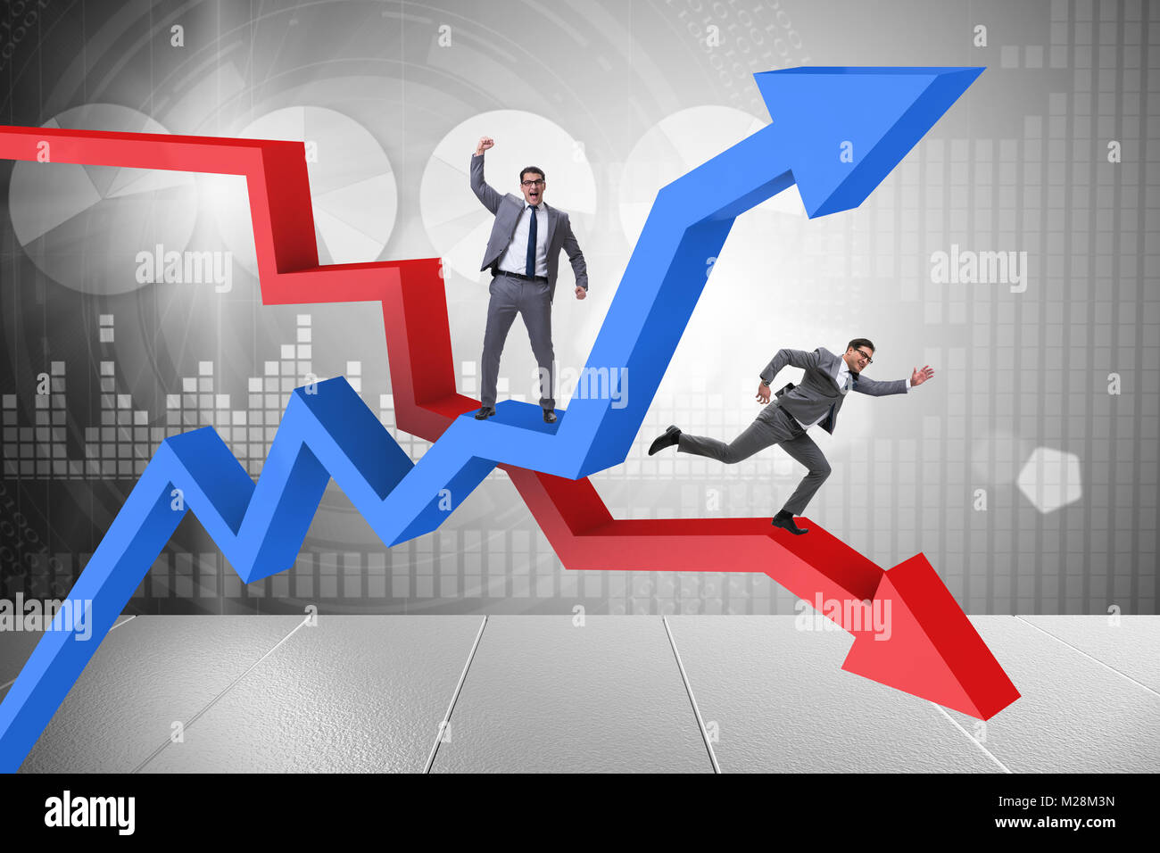 Businessman with charts of growth and decline Stock Photo - Alamy