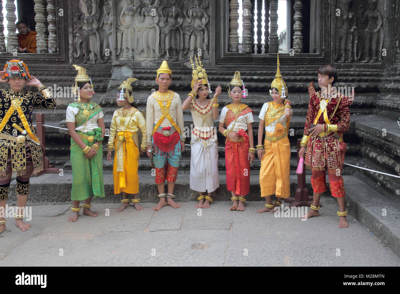 traditional dancers at the ancient temple of angkor wat at siem reap ...