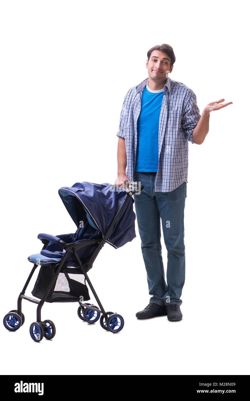 Young dad with child pram isolated on white Stock Photo - Alamy