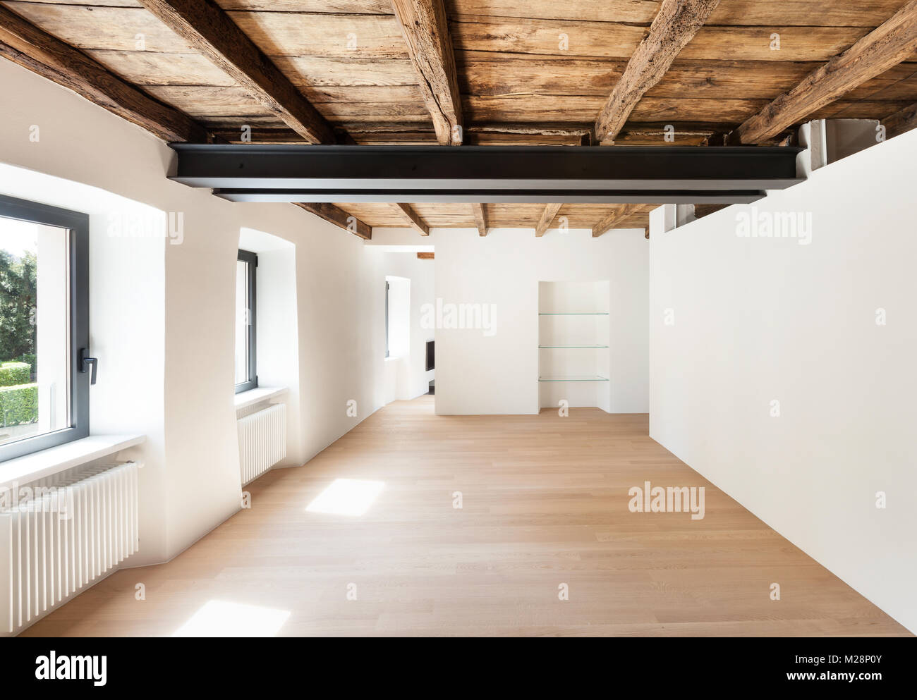 modern loft, empty room with windows Stock Photo - Alamy