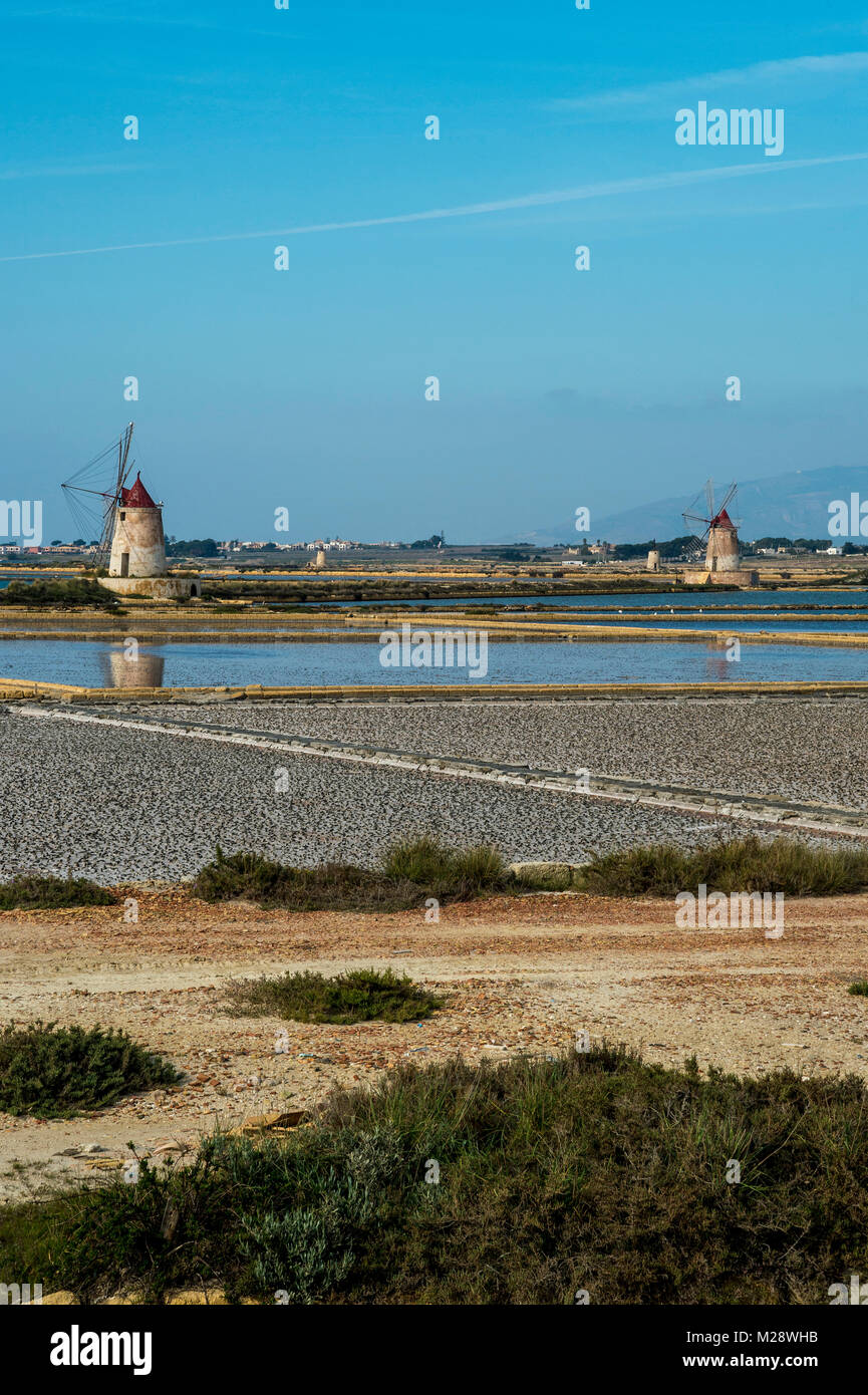 Italy,Sicily,Trapani,Saline di Trapani and Paceco nature reserve Stock ...