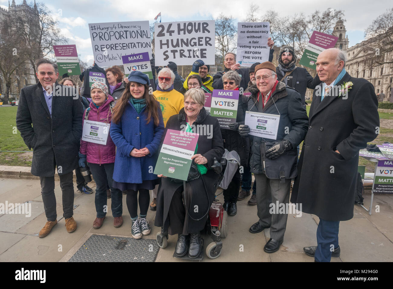 London, UK. 5 February 2018. Jon Bartley, Baroness Sal Brinton, Vince ...