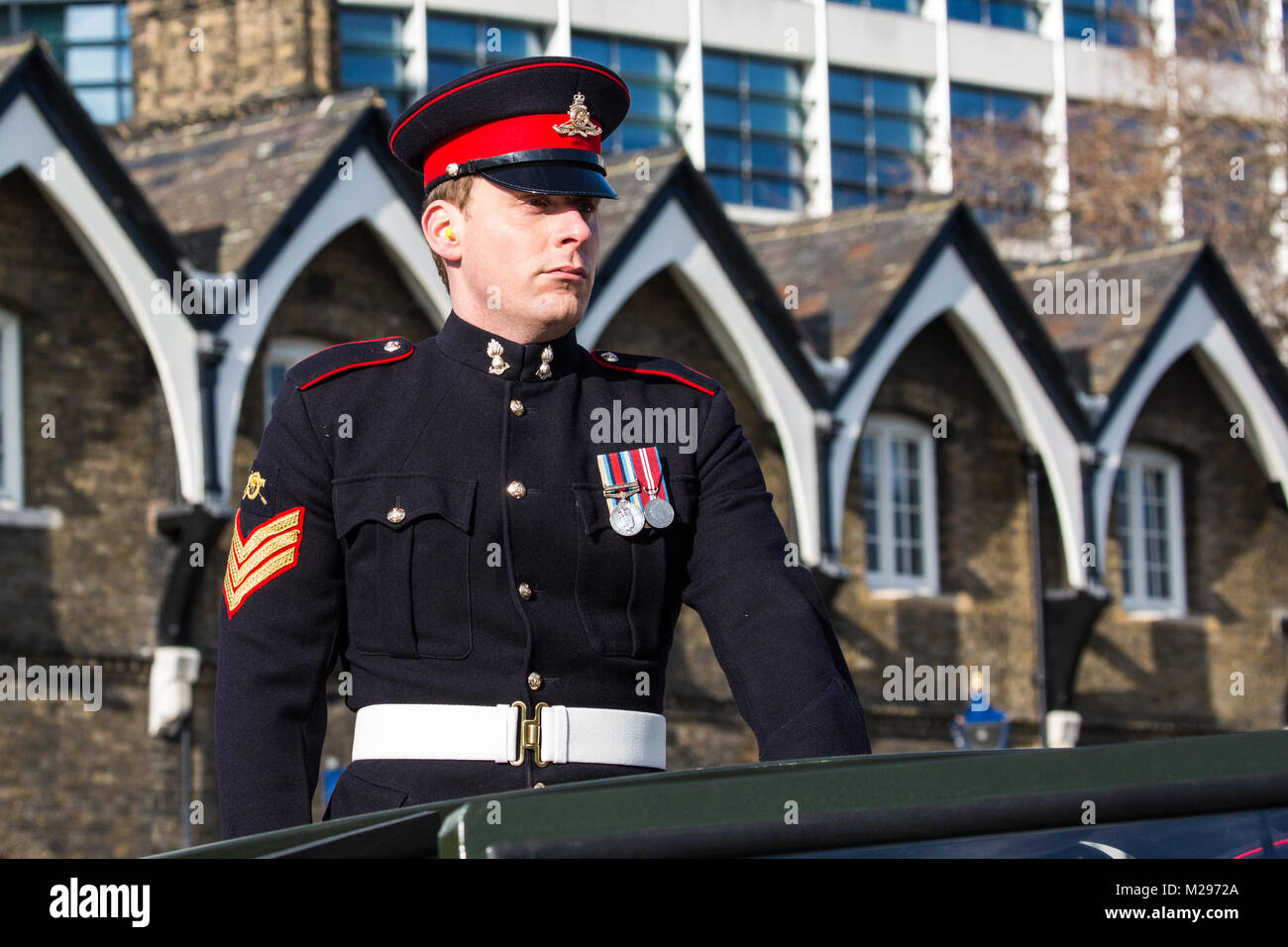 London, UK. 6th Feb, 2018. An officer in ceremonial attire from the ...
