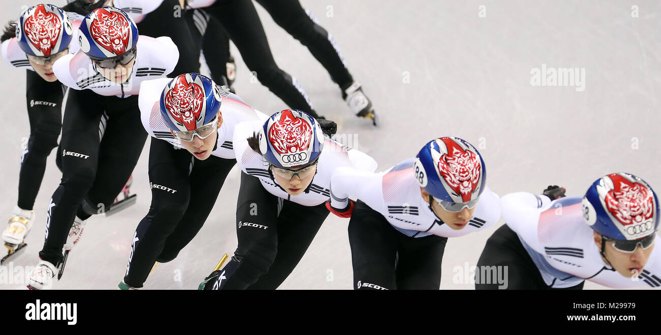 07th Feb, 2018. S. Korean short track skaters South Korean short track ...
