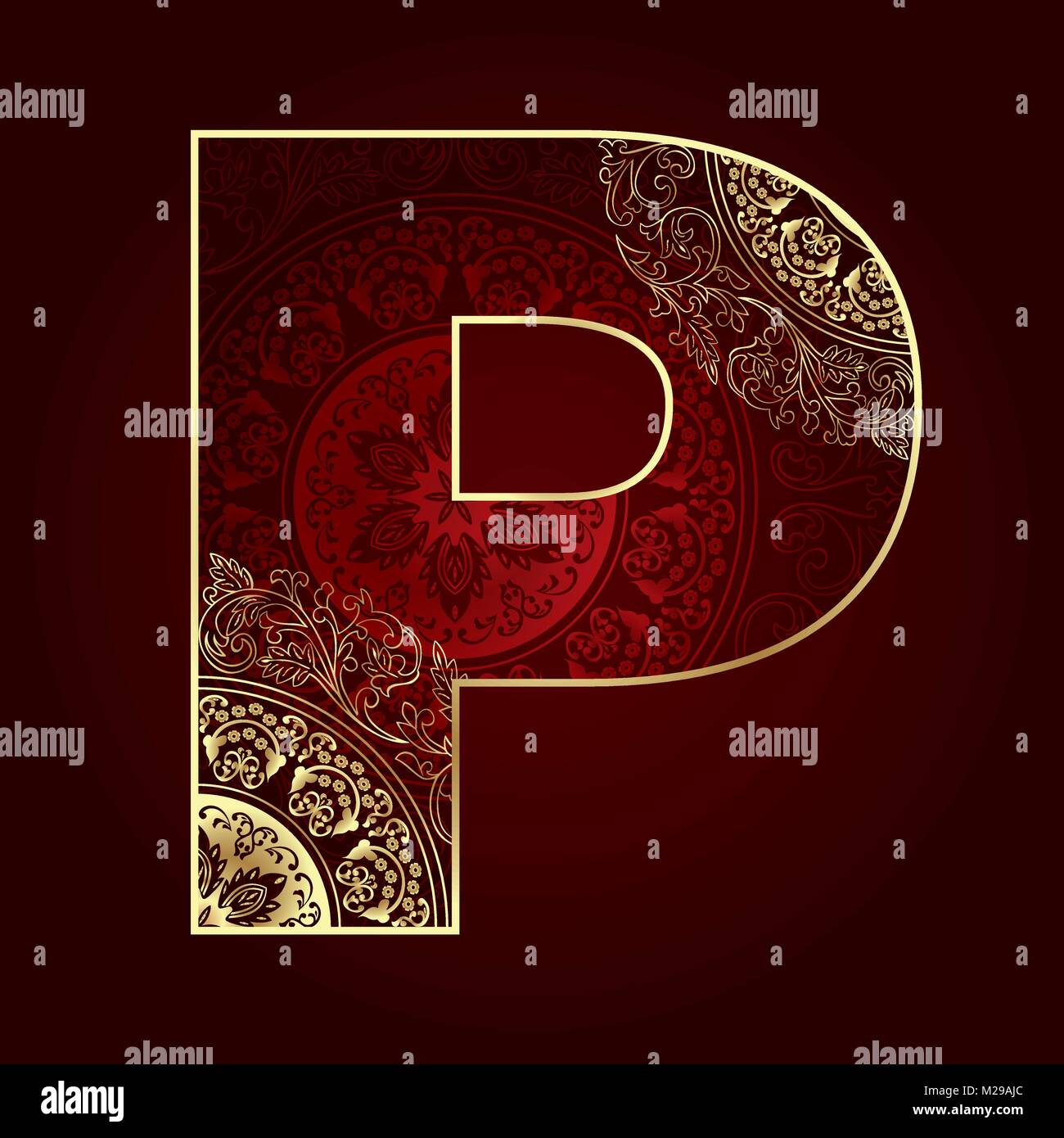Vintage alphabet with floral swirls, letter P. Vector illustration ...