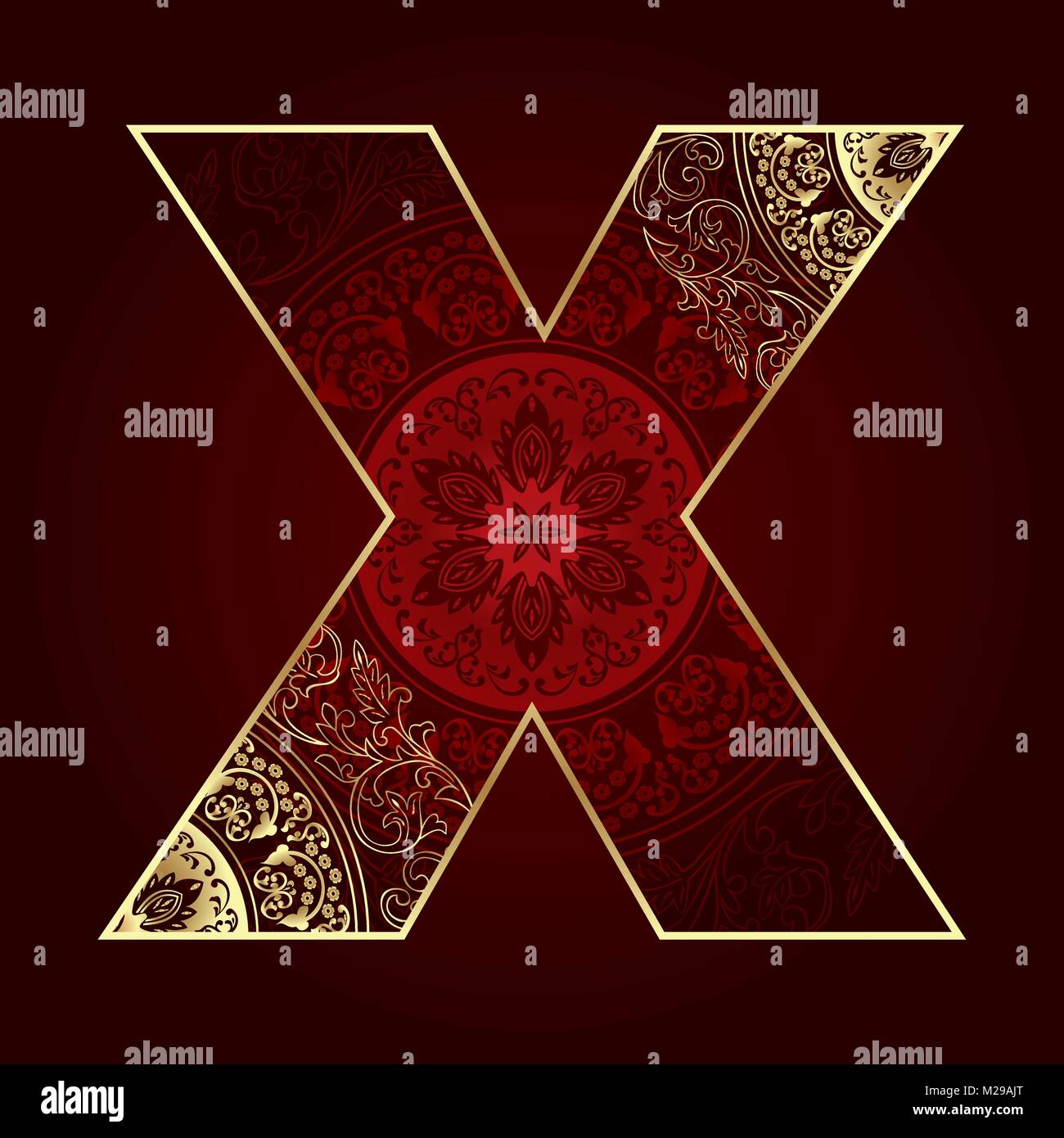 Vintage alphabet with floral swirls, letter X. Vector illustration ...