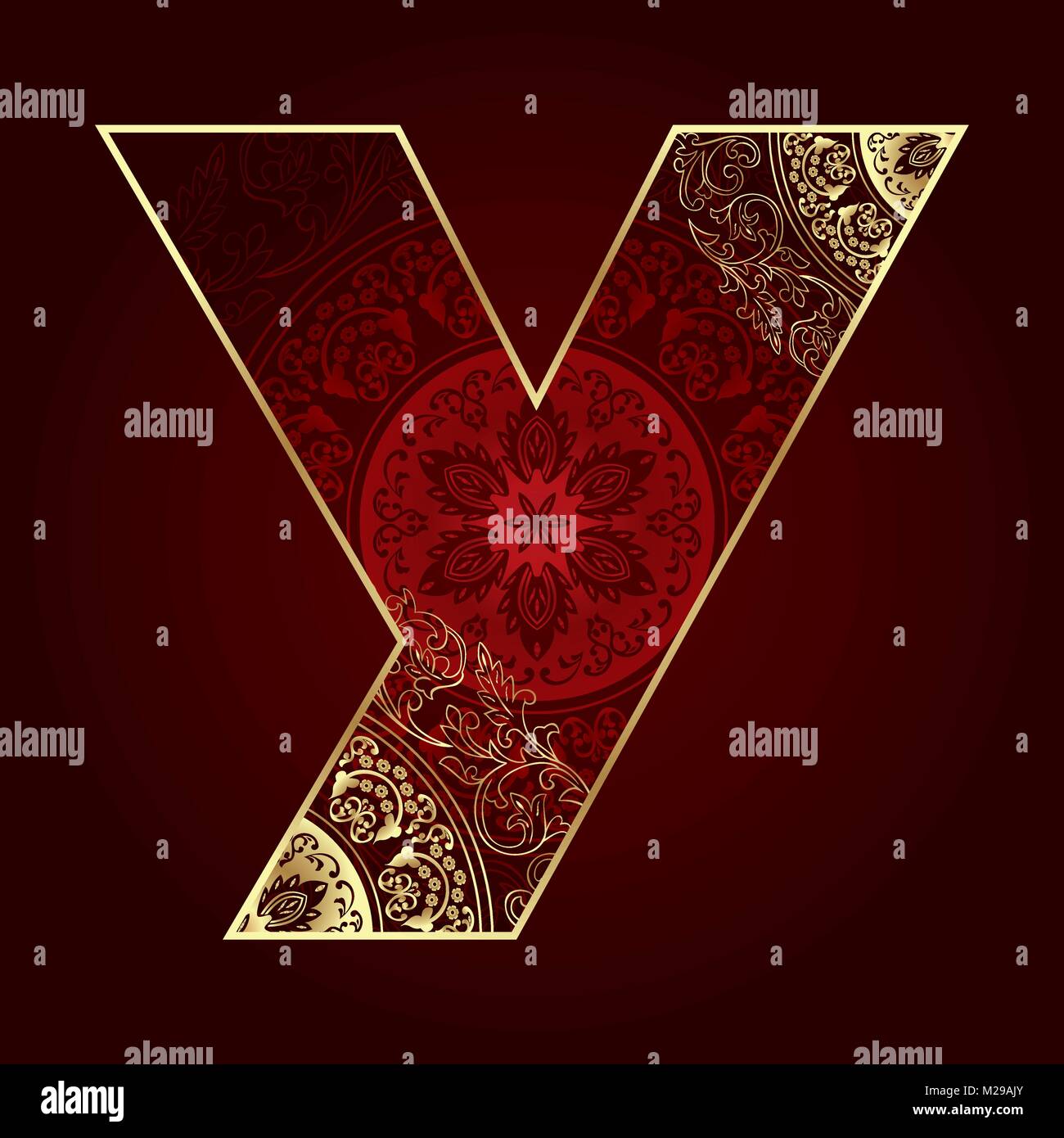 Vintage alphabet with floral swirls, letter Y. Vector illustration ...