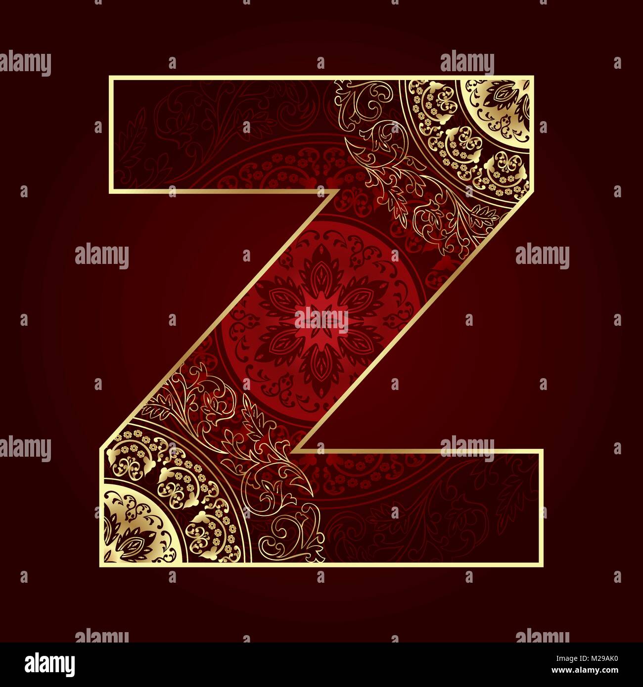 Vintage alphabet with floral swirls, letter Z. Vector illustration ...