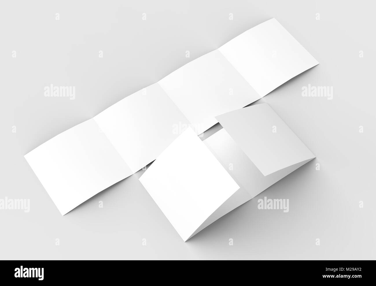 Square four folded - 4-Fold - brochure mock-up isolated on soft gray ...