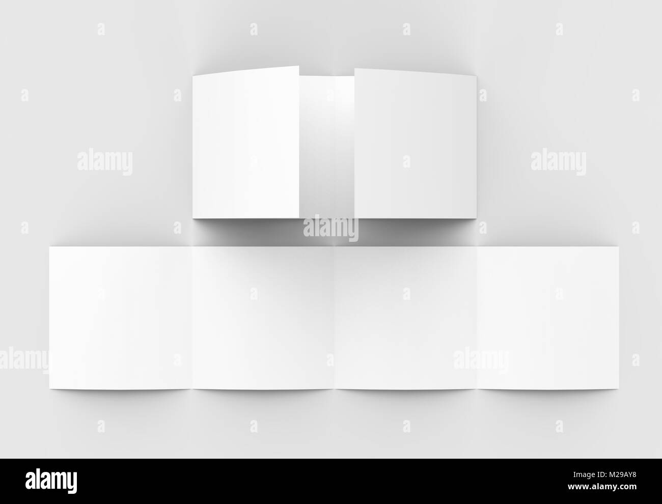 Square four folded - 4-Fold - brochure mock-up isolated on soft gray ...