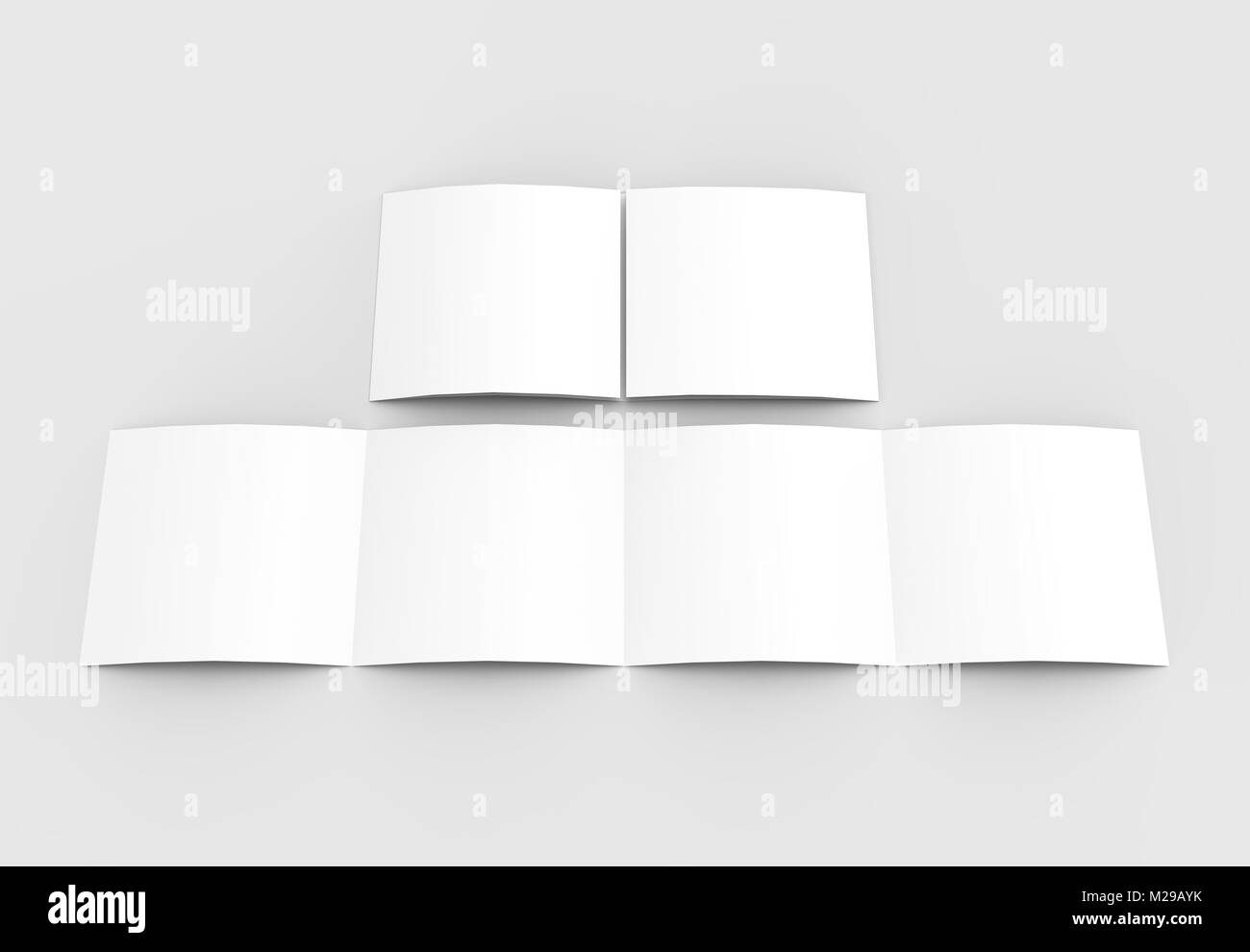Square four folded - 4-Fold - brochure mock-up isolated on soft gray ...