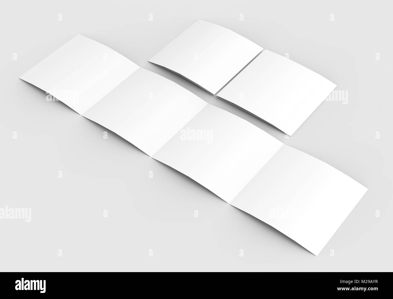 Square four folded - 4-Fold - brochure mock-up isolated on soft gray ...