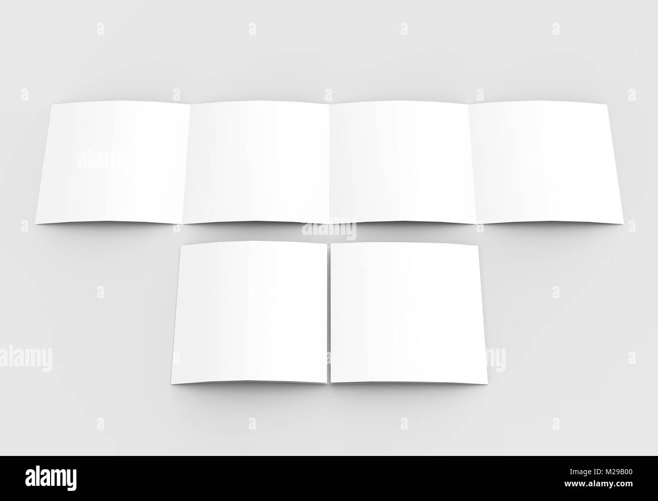 Square four folded - 4-Fold - brochure mock-up isolated on soft gray ...