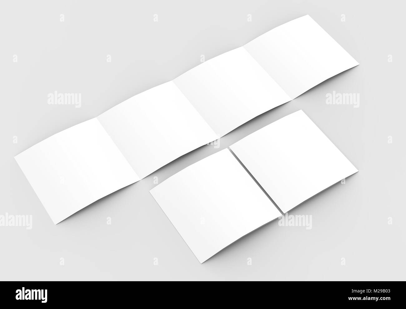 Square four folded - 4-Fold - brochure mock-up isolated on soft gray ...
