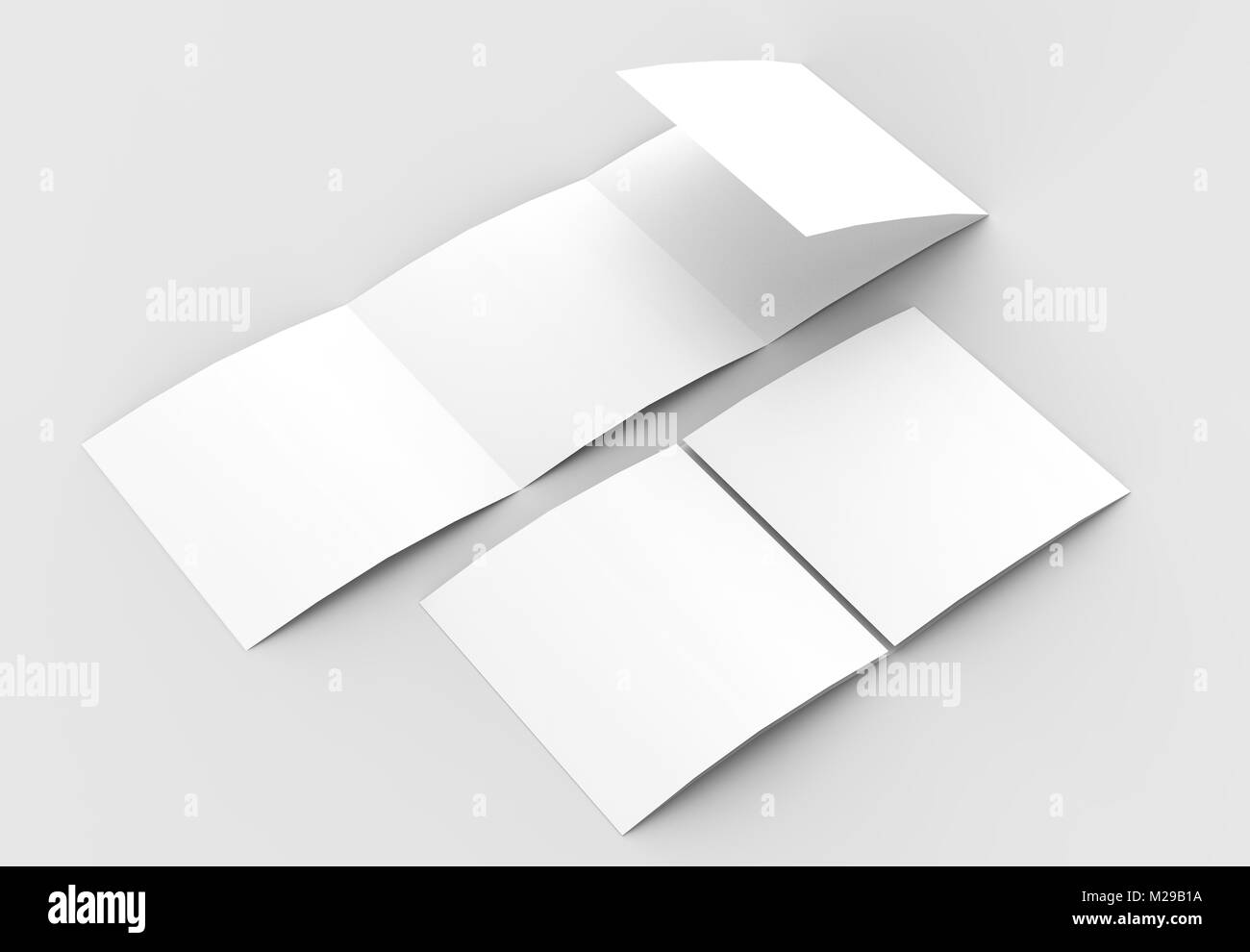 Square four folded - 4-Fold - brochure mock-up isolated on soft gray ...