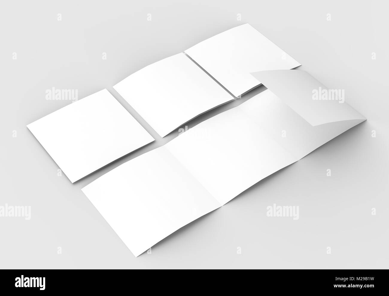 Square four folded - 4-Fold - brochure mock-up isolated on soft gray ...