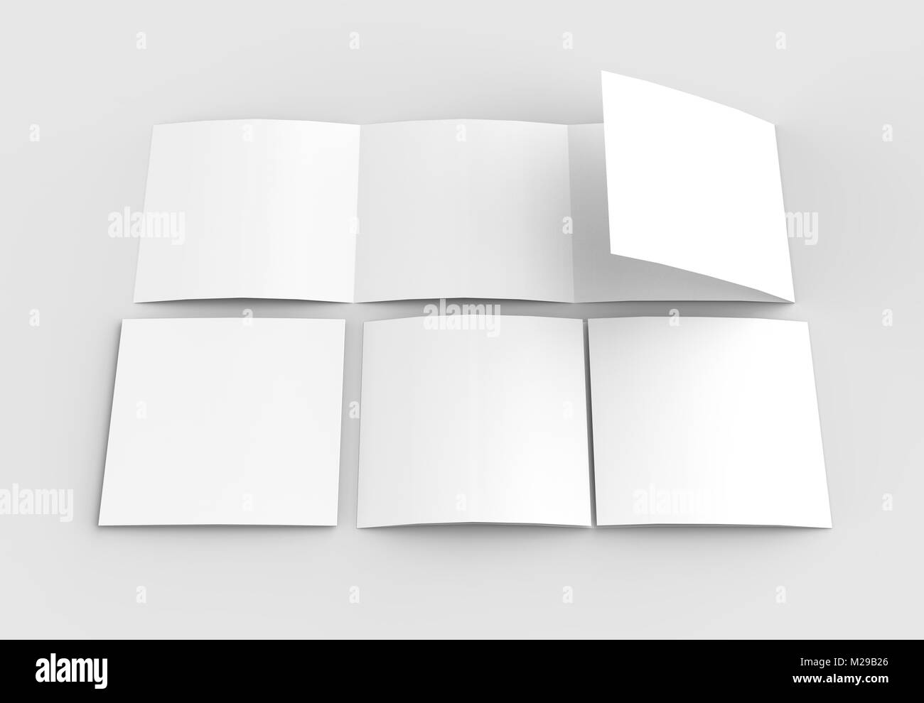 Square four folded - 4-Fold - brochure mock-up isolated on soft gray ...