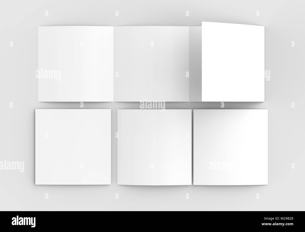 Square four folded - 4-Fold - brochure mock-up isolated on soft gray ...