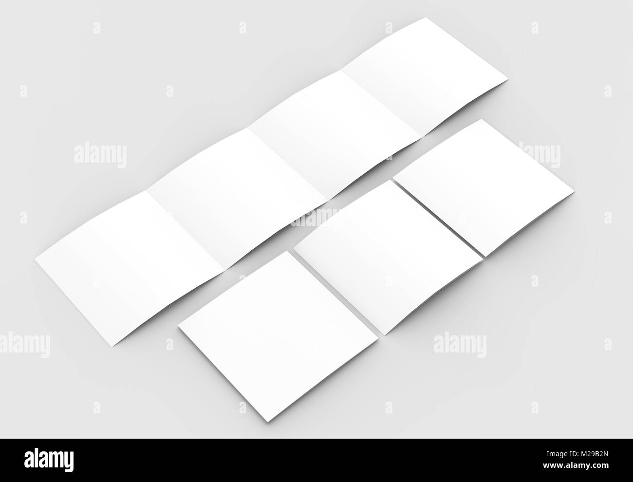 Square four folded - 4-Fold - brochure mock-up isolated on soft gray ...