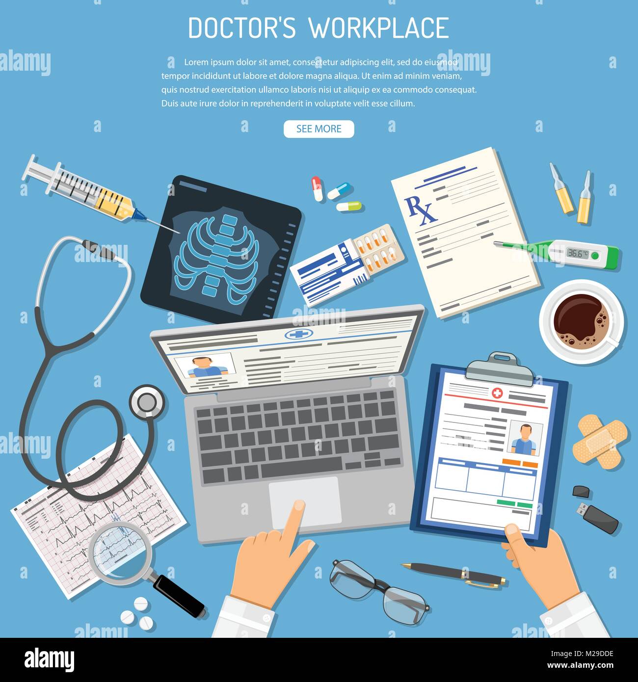 Doctors Workplace and Medical Diagnostics Concept Stock Vector Image ...