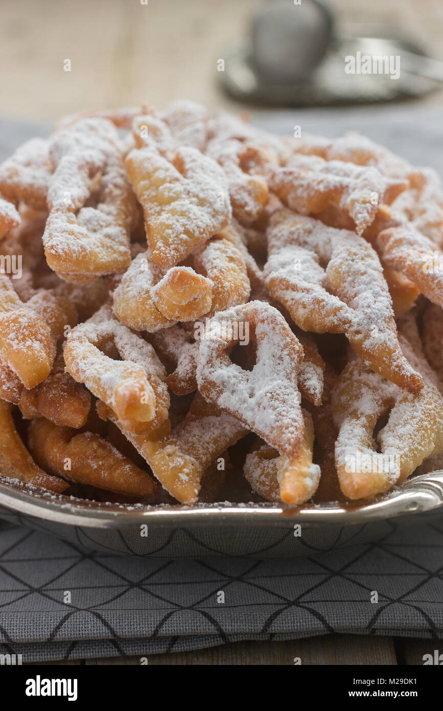 Angel wings biscuits, a traditional European sweet dish for carnival ...