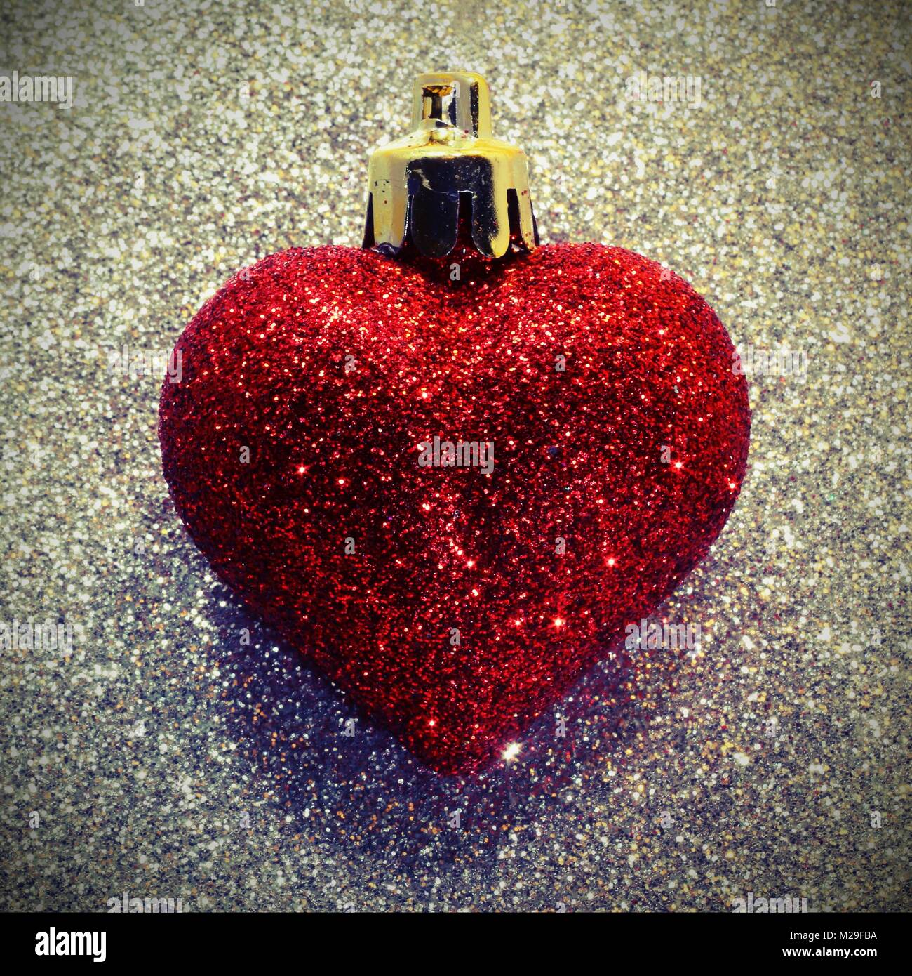 one big red heart in the glitter silver with vintage style effect Stock ...
