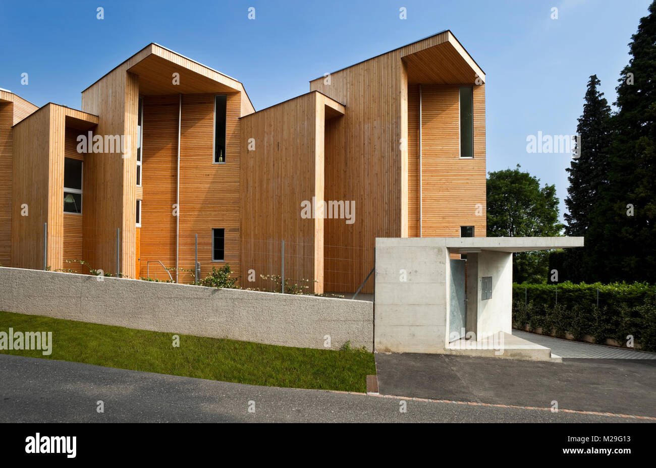 Modern wooden architecture exterior Stock Photo - Alamy