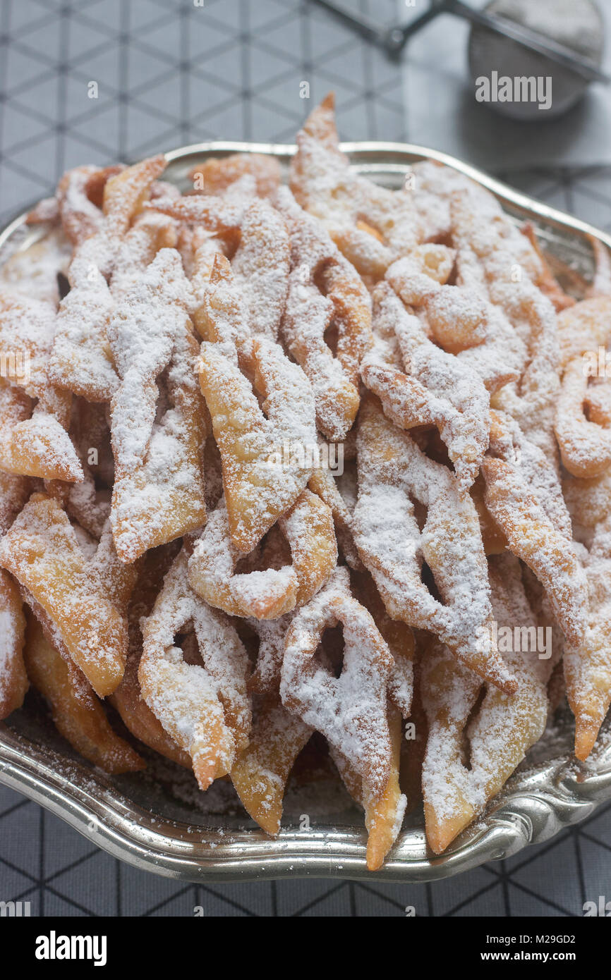 Angel wings biscuits, a traditional European sweet dish for carnival ...