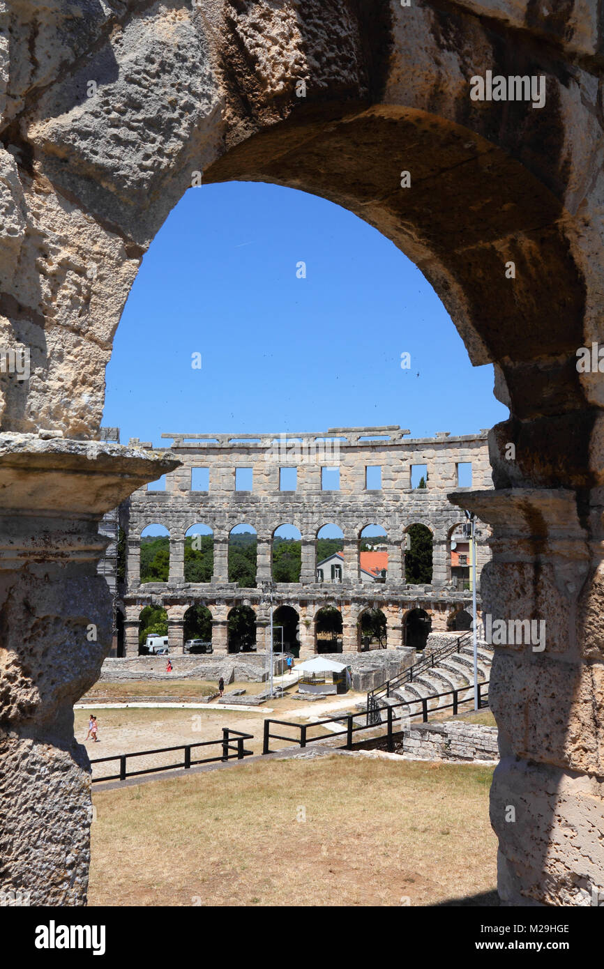 Croatia - Pula on Istria peninsula. Famous Roman amphitheatre, ancient ...