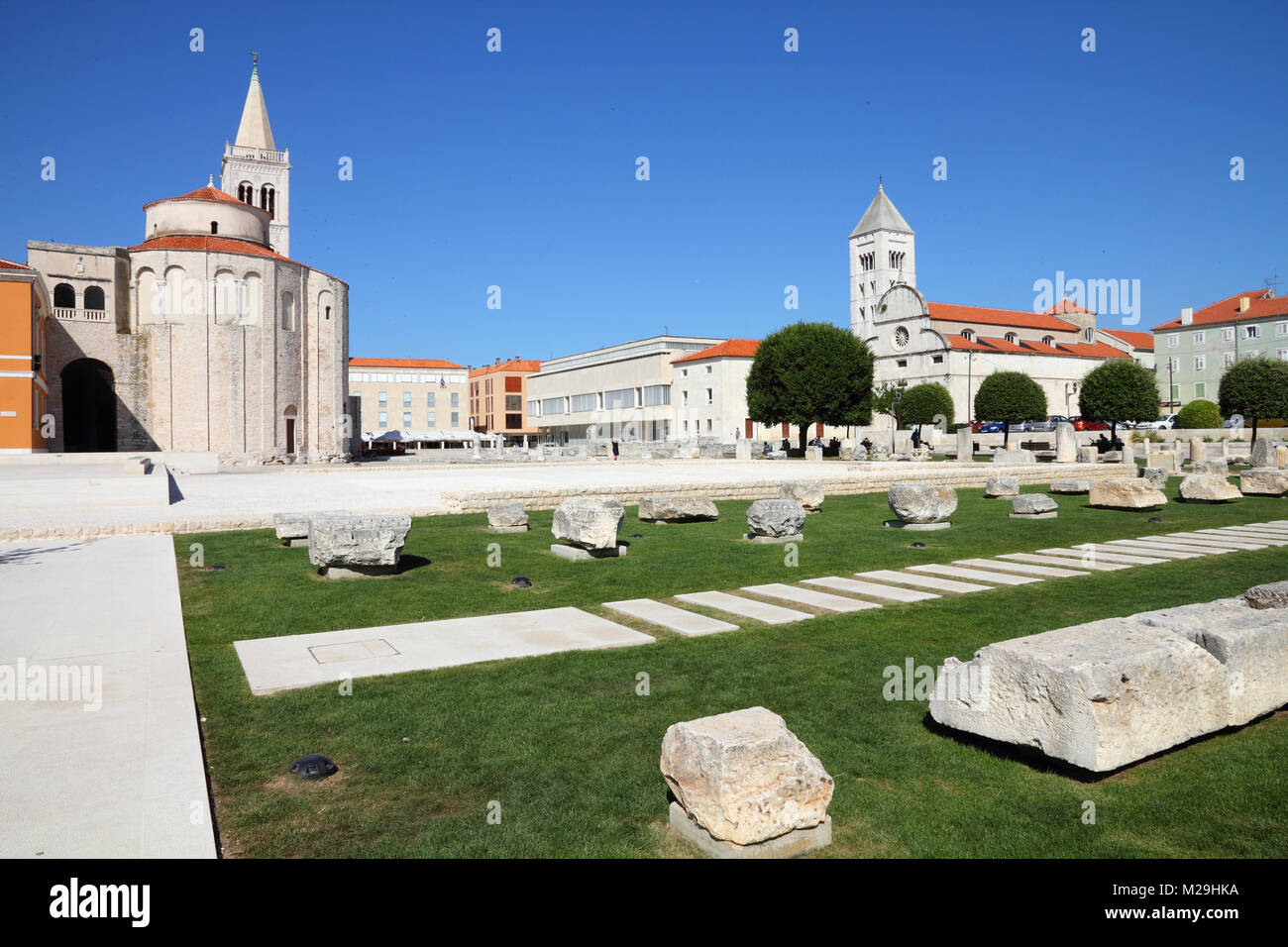 Croatia - Zadar in Dalmatia. Townscape with Roman ruins and St. Mary ...