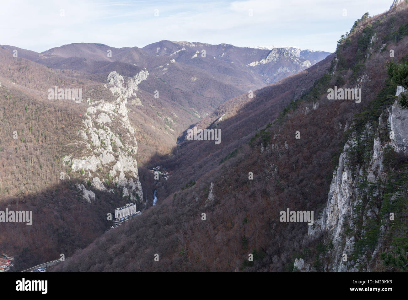 View of the Cerna river valley and the Cerna Mountains form the Crucea ...