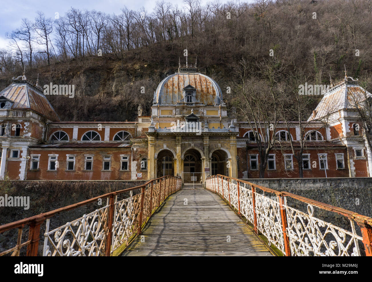 Baile Herculane, Romania - 01.01.2018: Bridge spanning the Cerna river ...