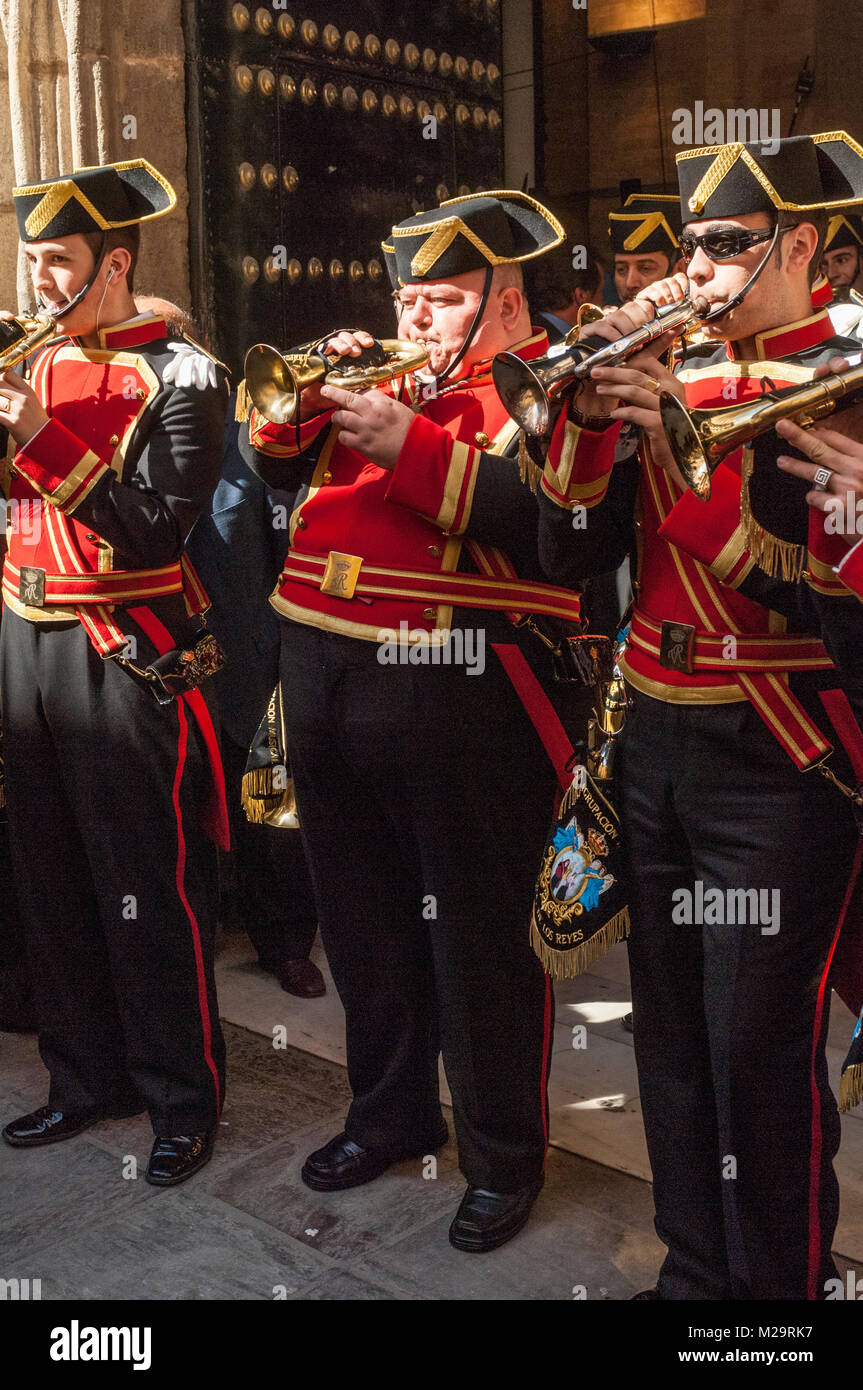 Music band performing a processional march during a procession of Holy ...
