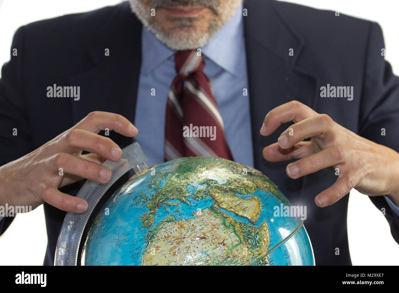 Narcissism, Greed and Power concept with earth globe over white ...