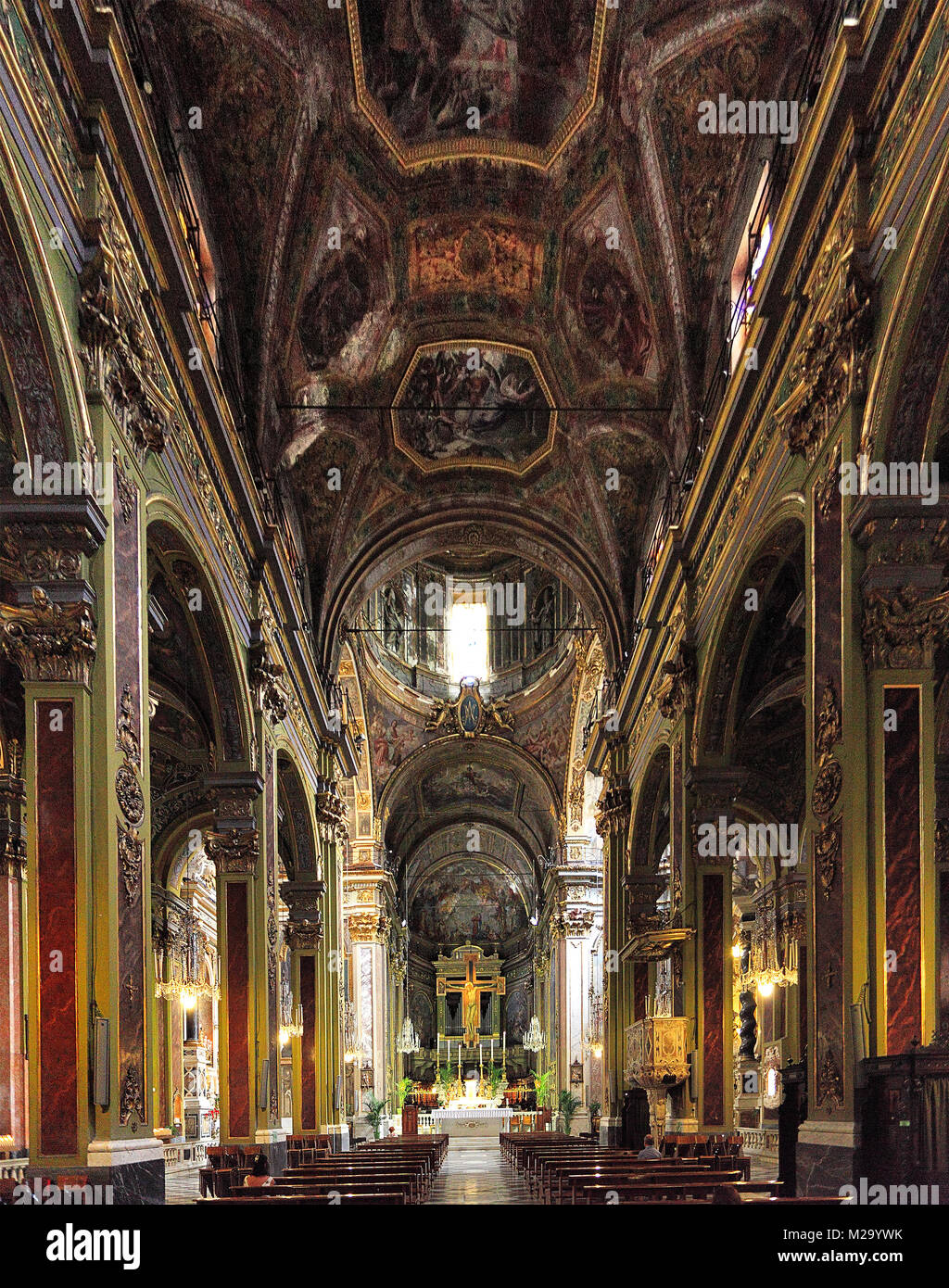 Genoa, Liguria / Italy - 2012/07/06: Interior of the church of the ...