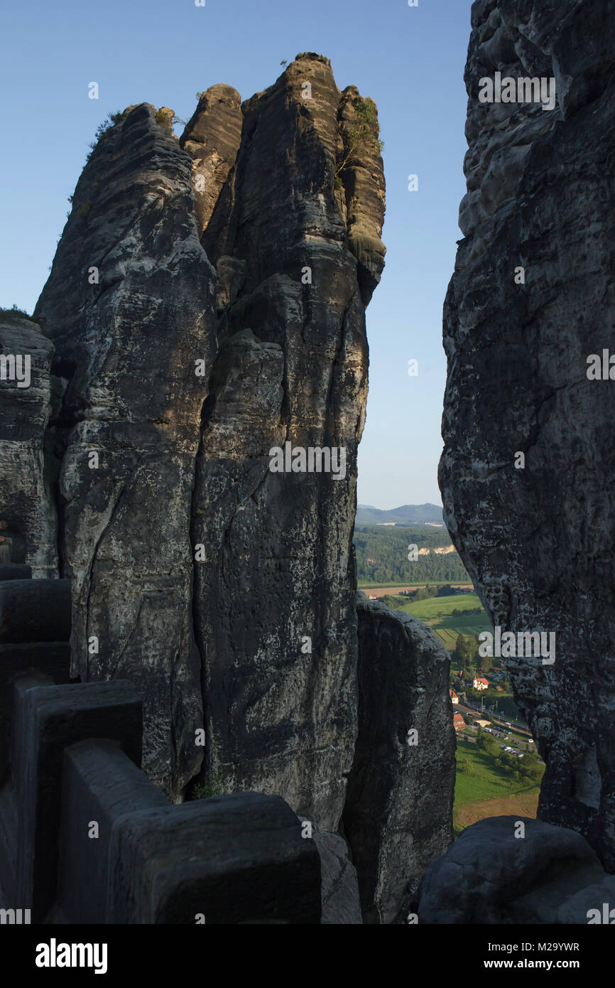 Elbe Valley pictured from the Bastei Bridge (Basteibrücke) in Saxon ...