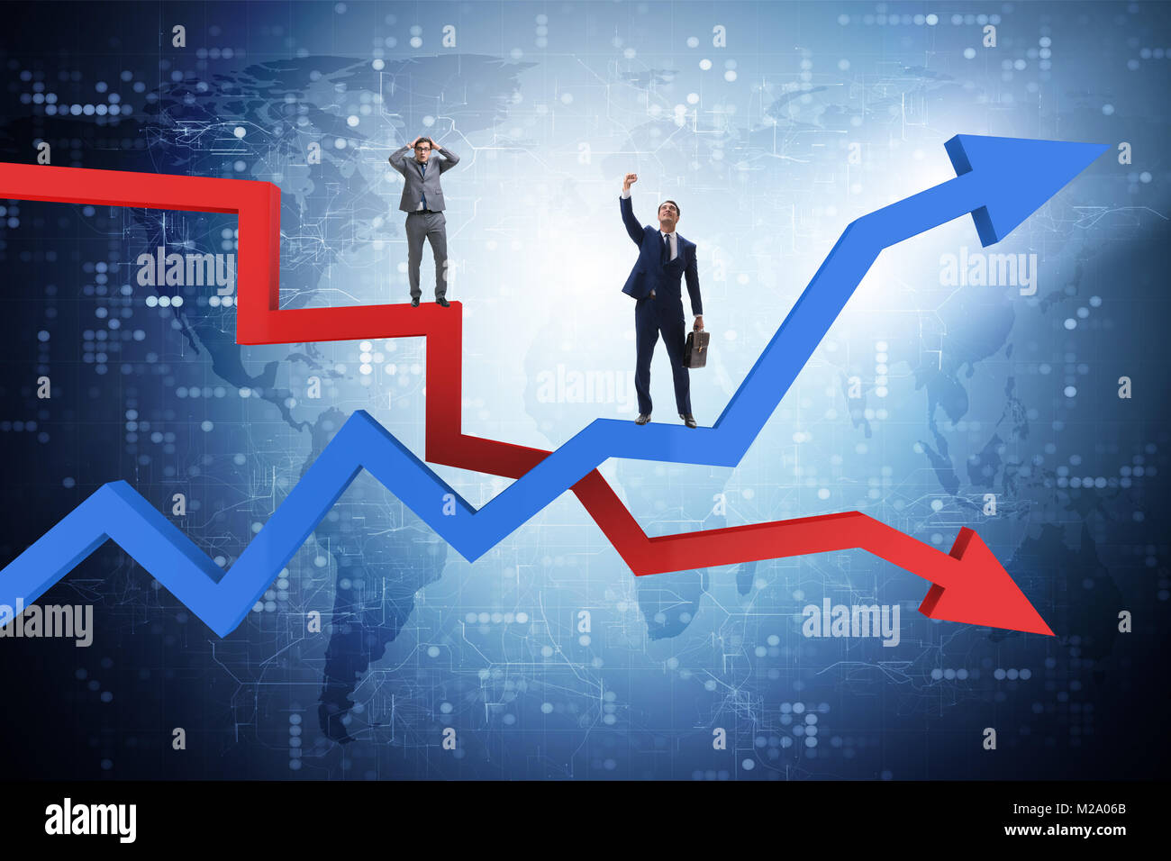 Businessman with charts of growth and decline Stock Photo - Alamy