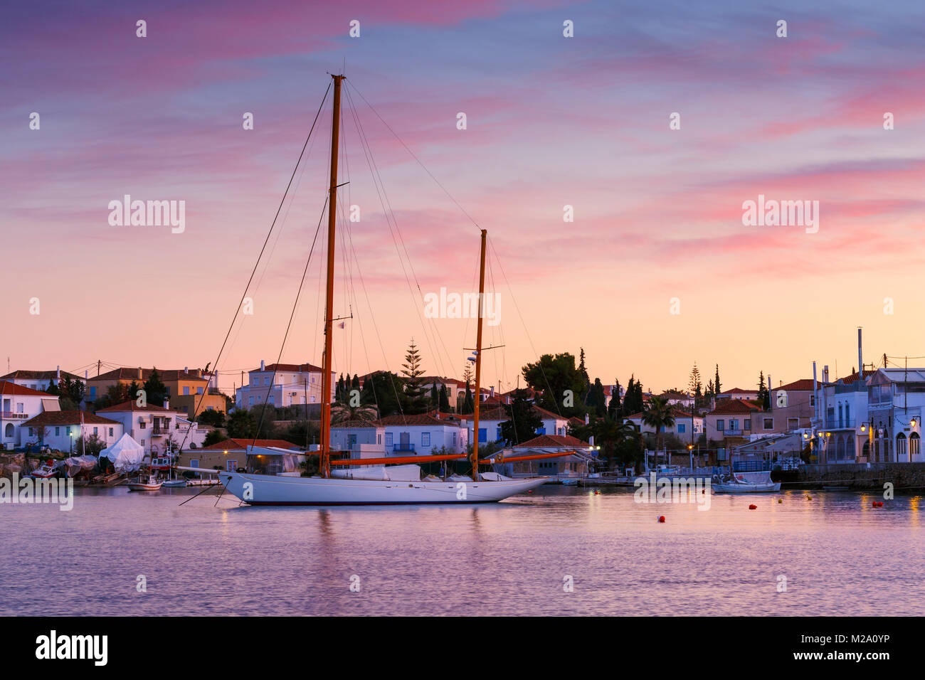 Yacht in the harbour of Spetses, Greece Stock Photo - Alamy