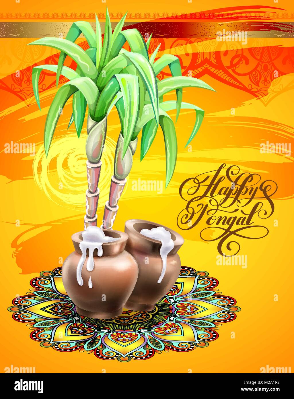happy Pongal greeting card to south indian winter holiday design Stock ...