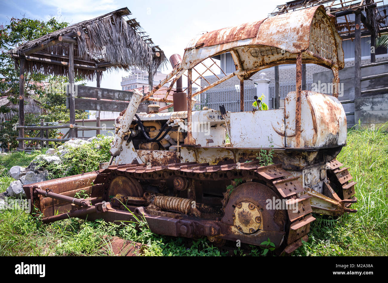 vintage old bulldozer - Old, rusty, and weathered bulldozer Stock Photo ...
