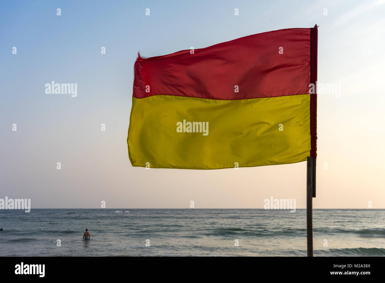 Lifeguard flag on Mirissa Beach on the south coast of Sri Lanka, Asia ...
