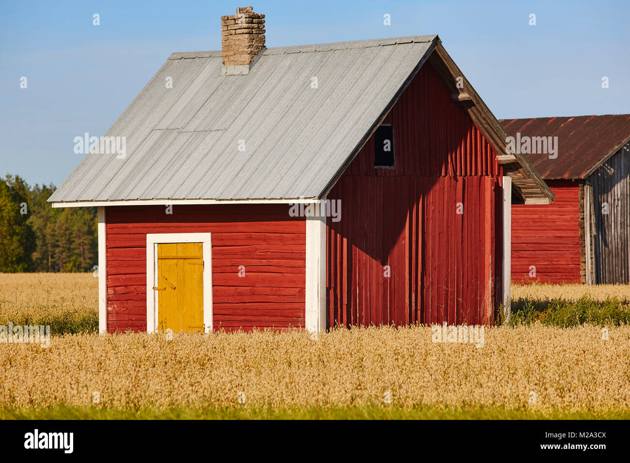 Traditional finnish red wooden farm in the countryside. Finland Stock ...