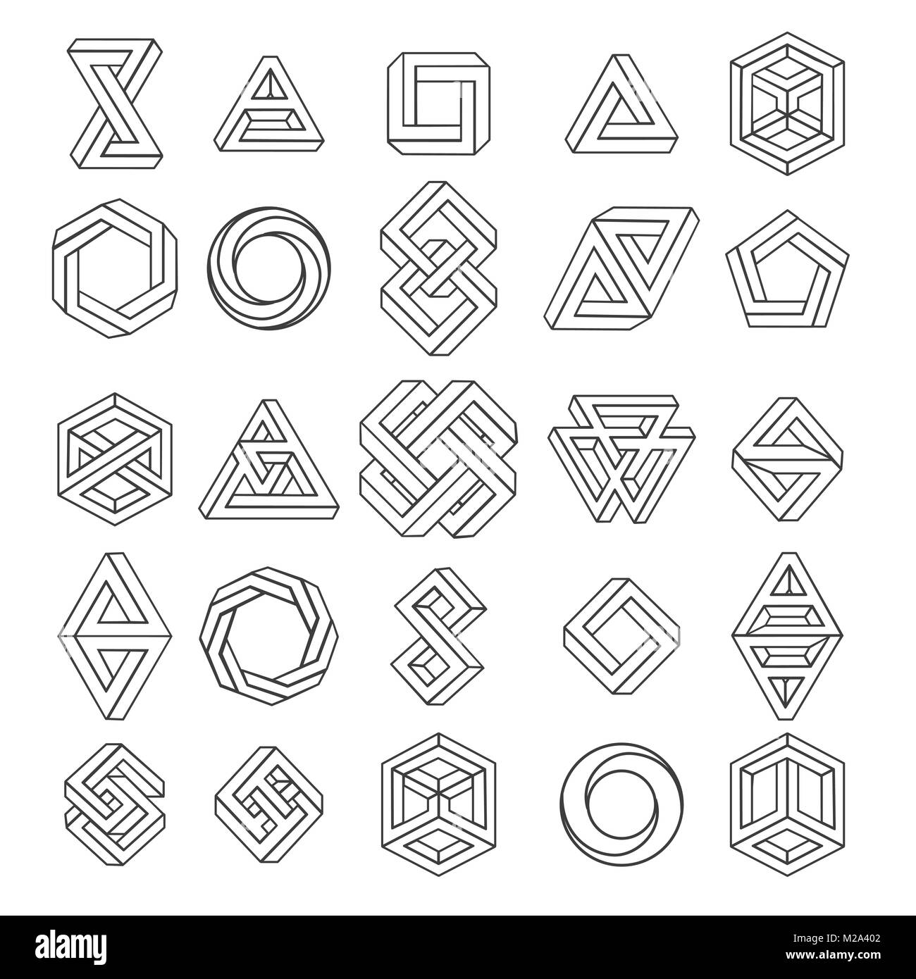 Graphic impossible shapes. Circle, square and triangle symbols with ...