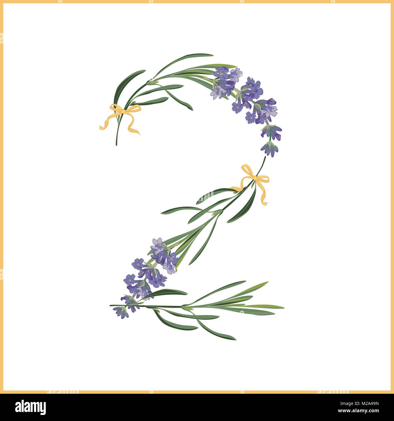 Digit 2 monogram. Retro sign alphabet with lavender flower initial ...